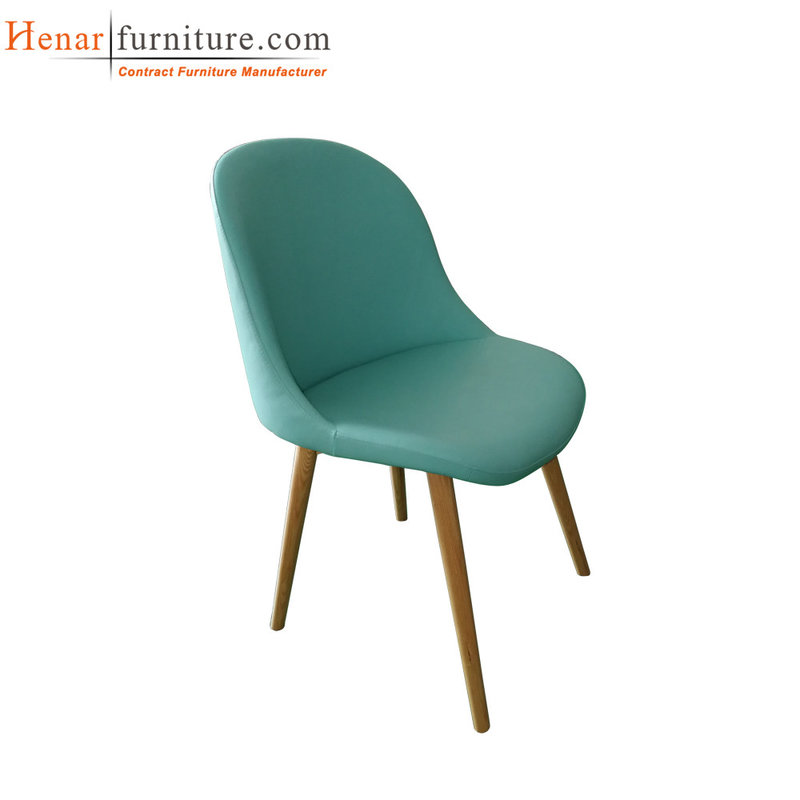 Simple Design Teak Wood Leg Leather Upholstery Dining Chair Restaurant Furniture