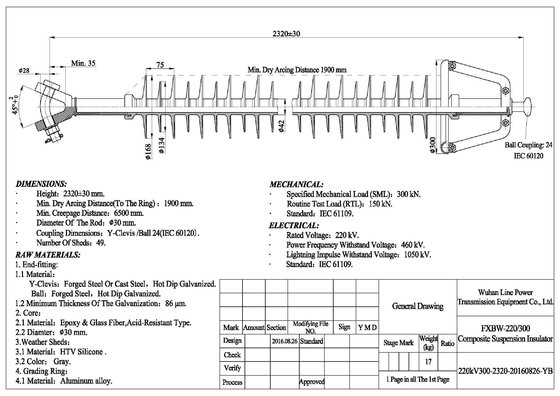 zusammengesetzte Suspendierungs-Isolatoren 300kN 220KV, Fernleitungs-Isolatoren mit y-Gabelkopf-Ball