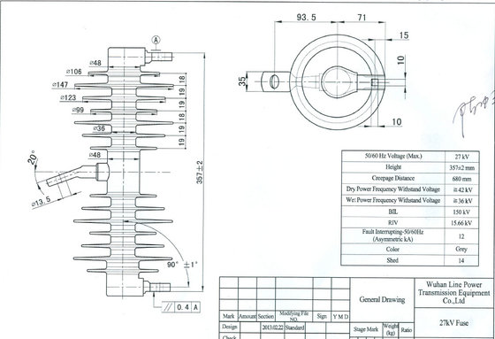 Coupe-circuit composé de fusible de polymère 27KV 12.5kN pour la protection à haute tension