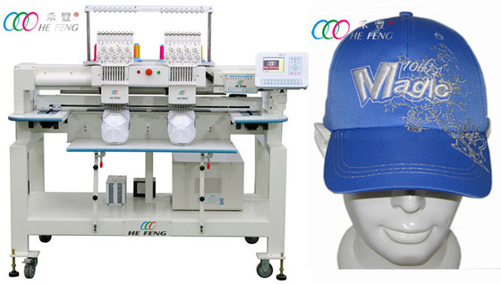 Compact Computerized Cap / T-shirt Embroidery Machine , 2 Heads 9 Colors With Servo Motor