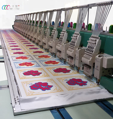 20 Heads Commercial Embroidery Equipment , Mixed Chenille And Flatbed Embroidery