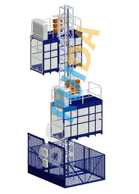 Blue Cage Of Construction Hoist Elevator , Construction Material and Personal , Single Lifting Cage supplier