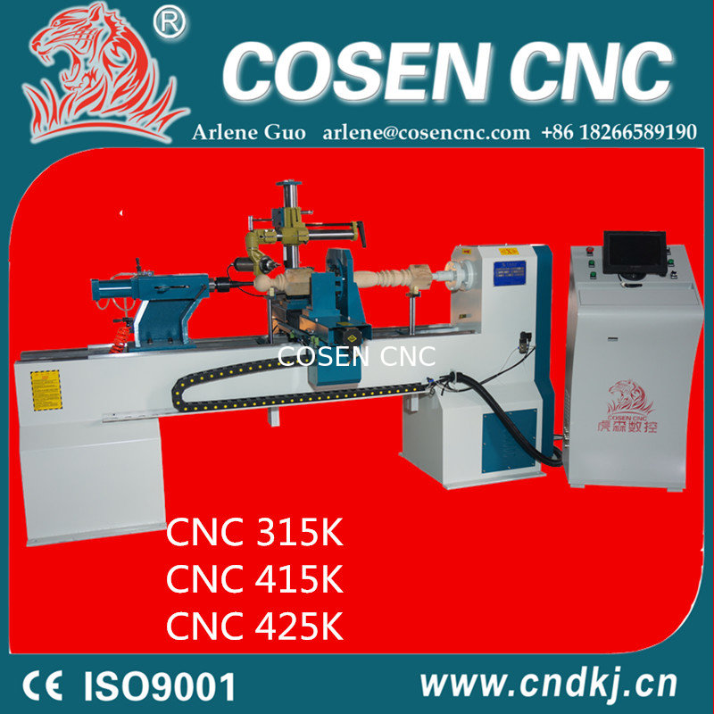 2017 new conditon cnc woodworking lathe with double tools and rotary engraving