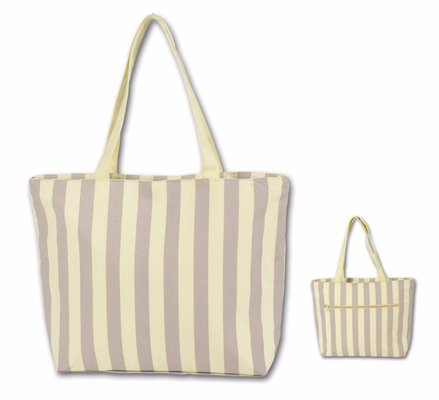 Recycled Printed Natural Cotton Canvas Beach Bag With Backside Zipper Pocket