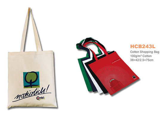 eco friendly promotional 100% cotton customized tote shopping bag long handle