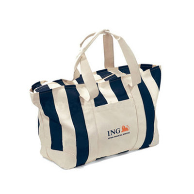Strong 100% Cotton Canvas Tote Bag Striped Printing Type With Zipper Closure