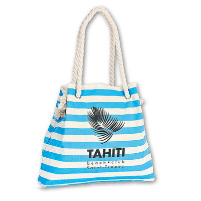 Standard Size Striped Beach Tote Bag , 100% Eco - Friendly Canvas Beach Tote