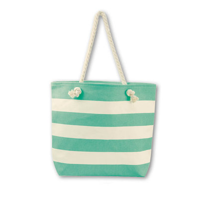 Cotton Canvas Summer Beach Tote Bags Striped Pattern With Rope Handle