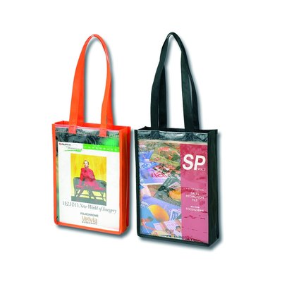 Silk Screen Printed Non Woven Tote Bag With A4 Clear PVC Window