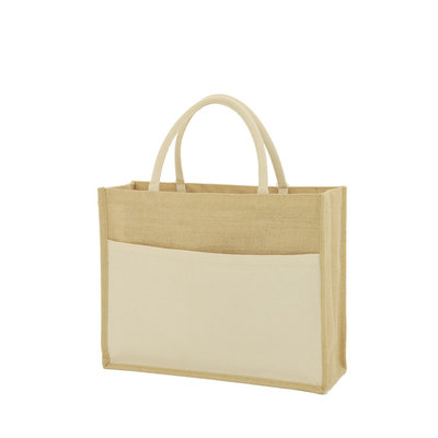 Fashionable Blank Personalized Jute Tote Bags With Cotton Pocket