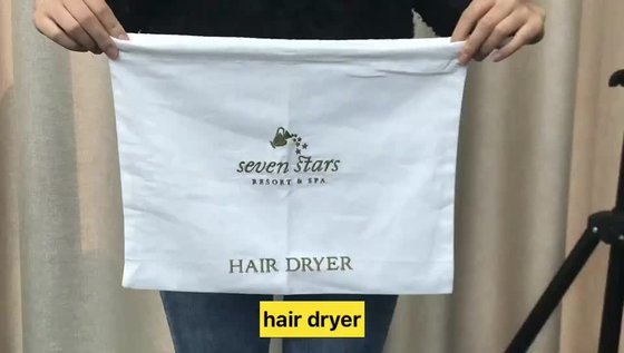 Professional Washable Promotional Drawstring Bags 100% Cotton For Hotel Hair Dryer