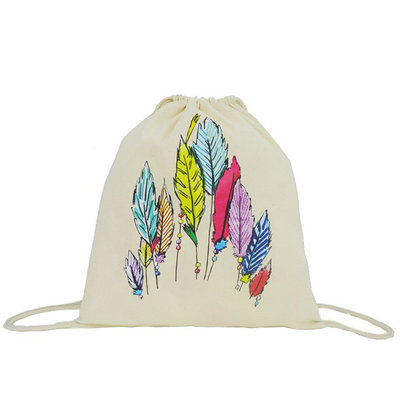 100% Cotton Fabric Custom Cinch Bags , Kids Canvas Cotton Cloth Drawstring Bags
