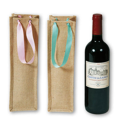 Small Home Decor Textiles , Jute Wine Bags With PP Webbing Handle