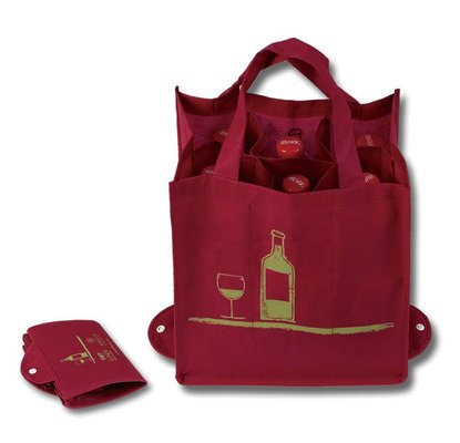 Reusable Foldable Grocery Bags , 6 Bottle Non Woven Wine Bottle Bags