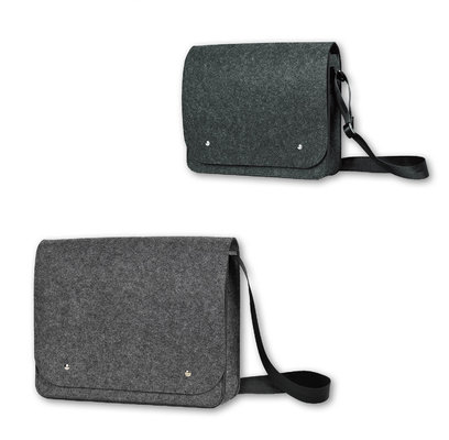 Graue RPET-Filz-Taschen/Filz-Kuriertasche mit Schultergurt u. magnetischem Knopf
