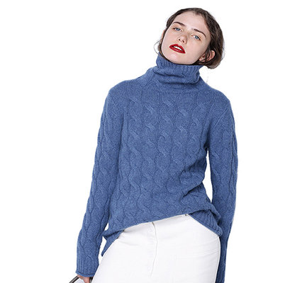 Women Cashmere Turtleneck Sweater , Women's Cashmere Jumpers Coarse Wool Material