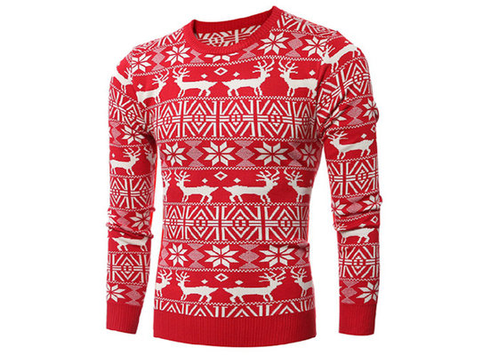 Reindeer Patterns Mens Christmas Sweaters Jacquard Design Beautiful Appearance