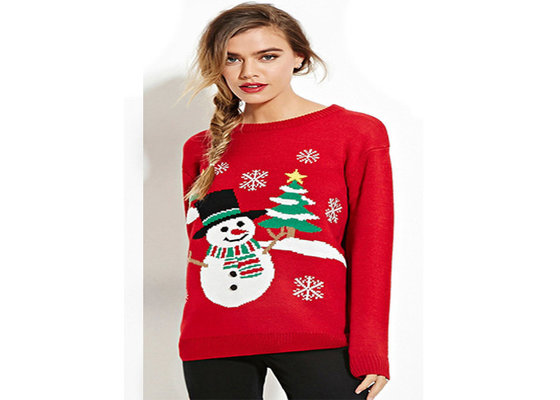 Snowman Santa Red Black Knitted Pattern Ugly Christmas Sweater Jumper