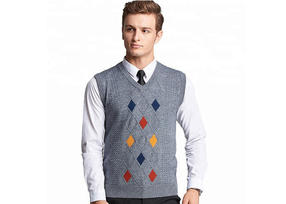 Mens Argyle Sleeveless Sweater Vest Acrylic V Neck Spring Cable Knitted Jumper