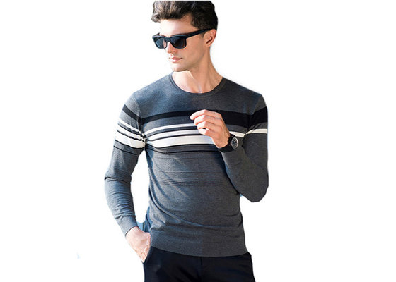 Thin Wool Casual Men's Roundneck Sweater Flat Knitting Patterns Jacquard Style