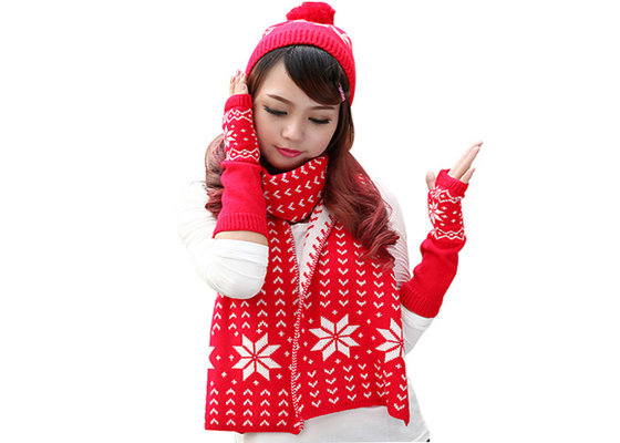 Red Black Yellow Warm Winter Accessories Knitted Hat Scarf Glove Set For Adult