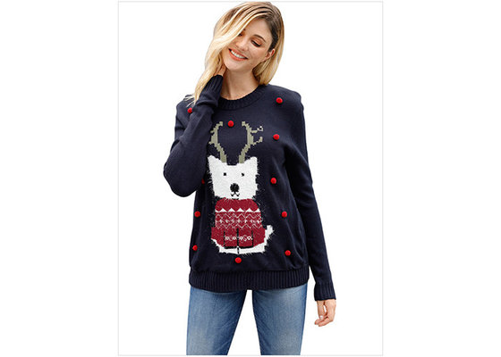 100% Acrylic Navy Tacky Christmas Jumper Women Xmas Custom Tight Full Sleeve