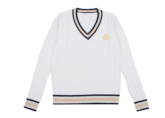 Acrylic Cotton Unisex Children School Uniform Sweaters Modern Designs In White