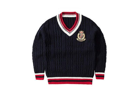 V Neck Thick Cable Knitted School Dress Sweater Cotton Kids Pullover Sweater