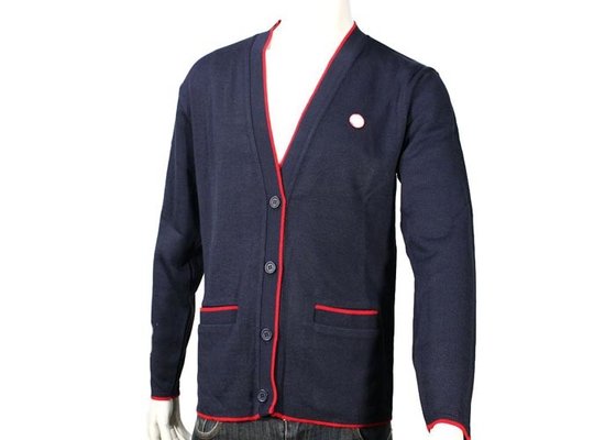 Mens Knitted Navy Blue Cardigans With Button , Long Sleeve Spring Knitwear
