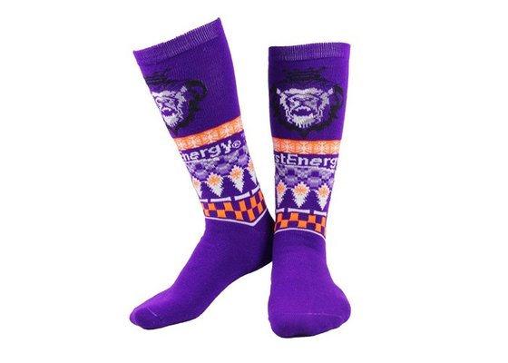 Gifts Breathable Cotton Purple Crazy Knit Christmas Socks Cute Jacquard Pattern 