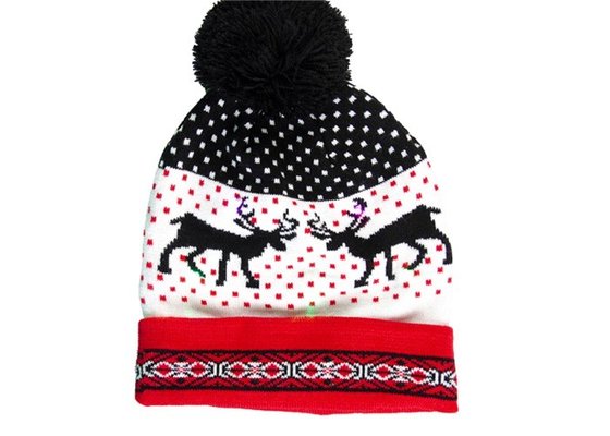 Acrylic Reindeer Pattern Warm Winter Accessories LED Light Knitted Christmas Hat