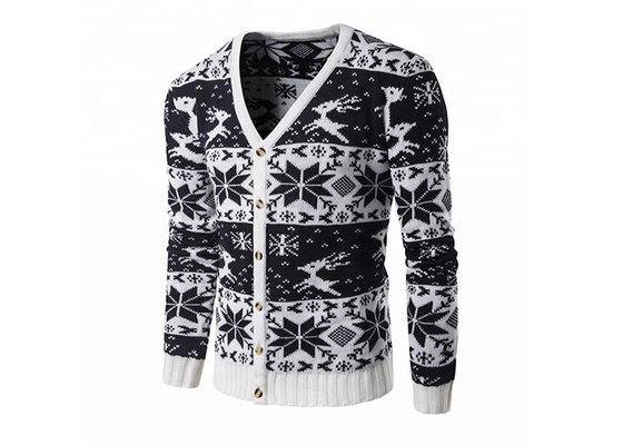V Neck Ugly Christmas Sweater Long Sleeve Cool Men Knit Xmas Cardigan