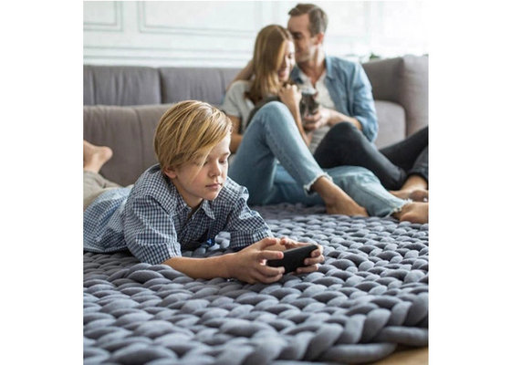 Cotton Tube Chunky Knit Blanket , Cable Knit Blanket Machine Washable 1KG