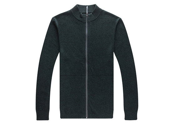 Mens Full Zip Cardigan Sweater , Mens Black Long Sleeve Cardigan Wool Sweater