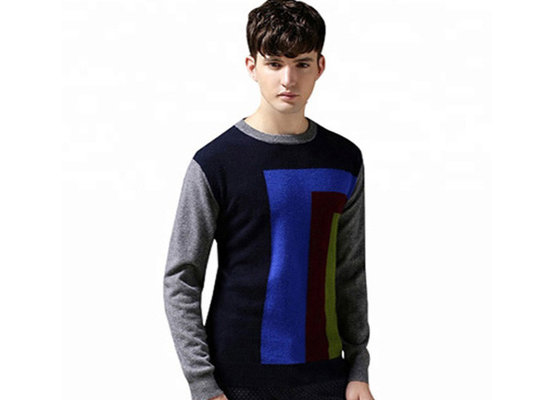 Spring Mens Cotton Pullover 12 Gauge Crew Neck Intarsia Patterns Colourful Jumper