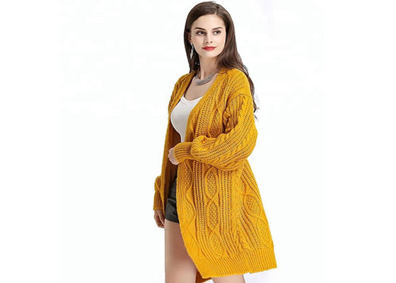 Winter Cable Cozy Knit Sweater Yellow Thick Open Front Cardigan For Woman
