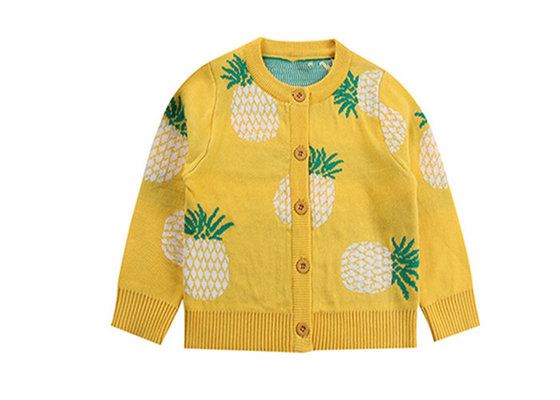 Long Sleeve Kids Knitted Cardigan White / Yellow Warm Water Washed By Hand