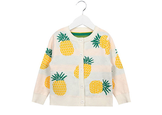 Long Sleeve Kids Knitted Cardigan White / Yellow Warm Water Washed By Hand