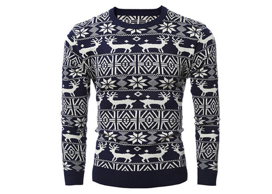 Reindeer Patterns Mens Christmas Sweaters Jacquard Design Beautiful Appearance