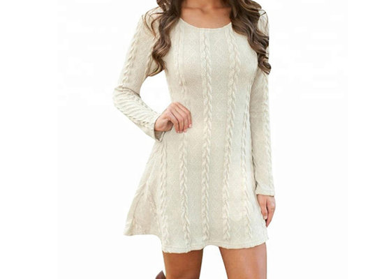 Long Women Round Neck Hollowed - Out Pullover Cable Knit Sweater Dress