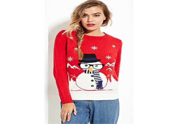 Snowman Santa Red Black Knitted Pattern Ugly Christmas Sweater Jumper