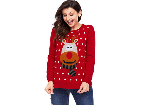 Women's Knitted Ugly Christmas Sweater Long Sleeve Round Neck Pullover