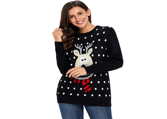 Women's Knitted Ugly Christmas Sweater Long Sleeve Round Neck Pullover