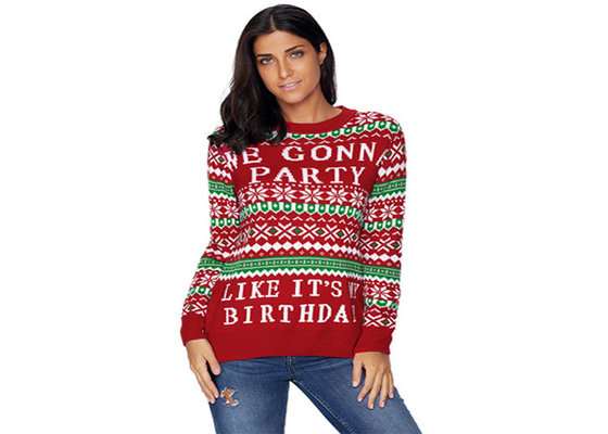 Ugly Christmas Fine Knit Jumper Womens , Long Sleeve Pullover Sweater In Stock
