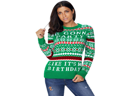 Ugly Christmas Fine Knit Jumper Womens , Long Sleeve Pullover Sweater In Stock