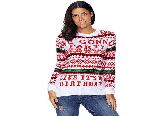 Ugly Christmas Fine Knit Jumper Womens , Long Sleeve Pullover Sweater In Stock