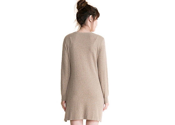 Round Neck 100% Cashmere Sweater Women Cable Knit Long Dress In Autumn