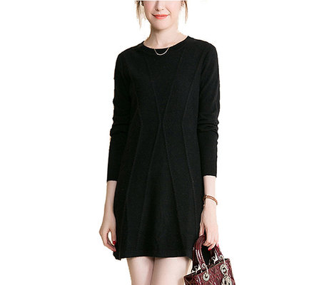 Round Neck 100% Cashmere Sweater Women Cable Knit Long Dress In Autumn