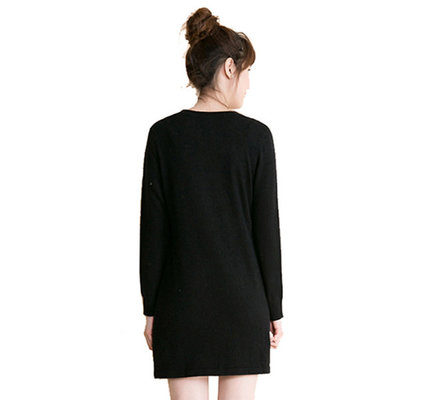 Round Neck 100% Cashmere Sweater Women Cable Knit Long Dress In Autumn