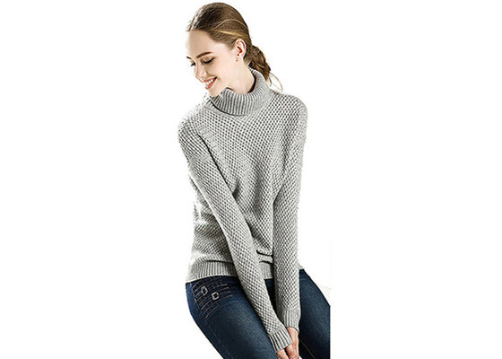 Turtle Neck Pure Cashmere Sweaters Hollow Out Tight Pullover For Ladies